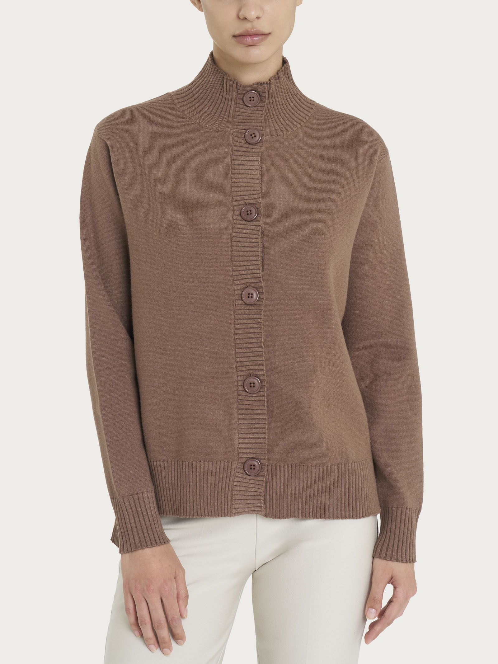 Cardigan aperto con bottoni in super soft Pine Bark Ragno