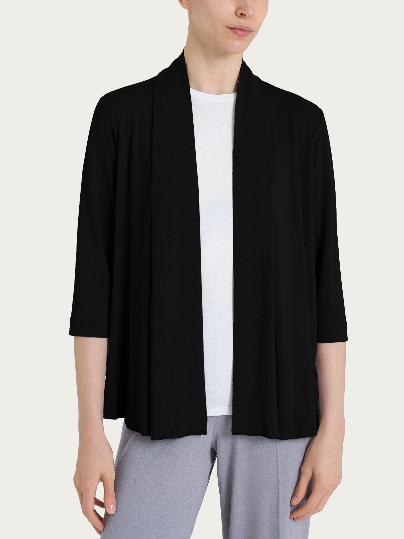 Cardigan corto aperto in jersey di viscosa crêpe - Nero – Ragno