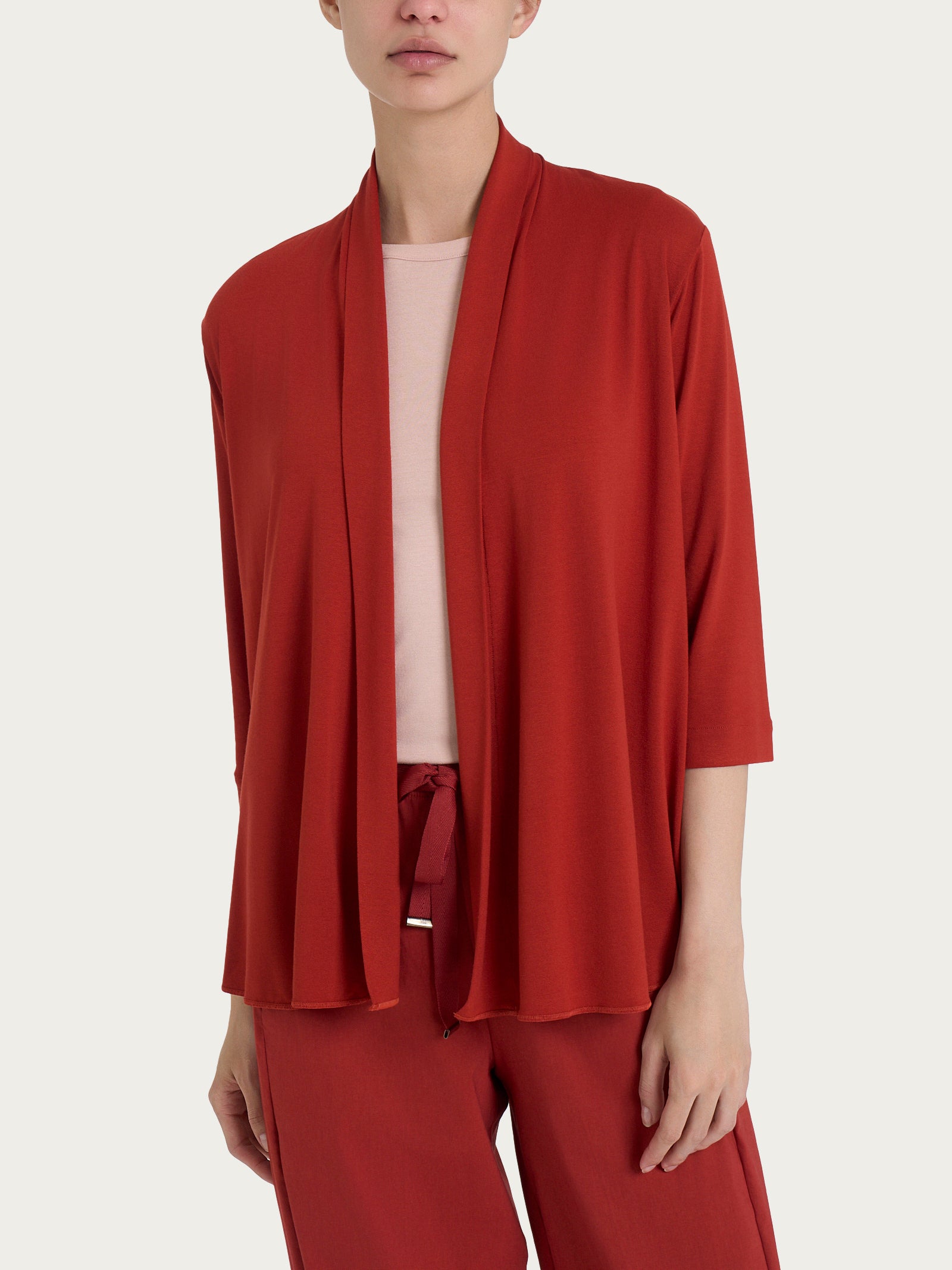 Open cardigan short in viscose jersey Crêpe - Red Ochre – Ragno