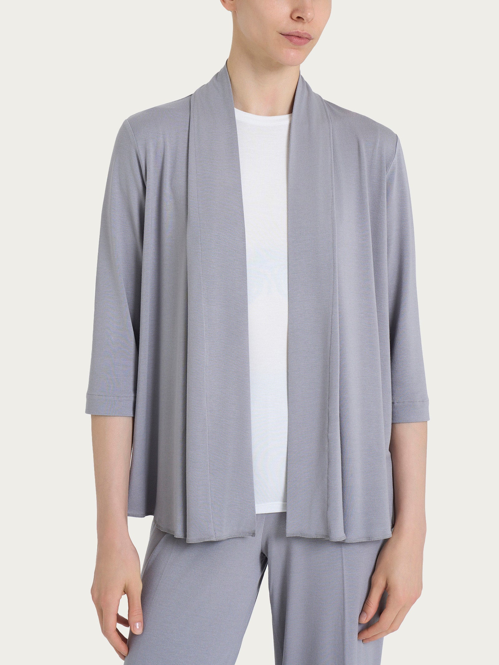 Cardigan corto aperto in jersey di viscosa crêpe - Ultimate Gray – Ragno