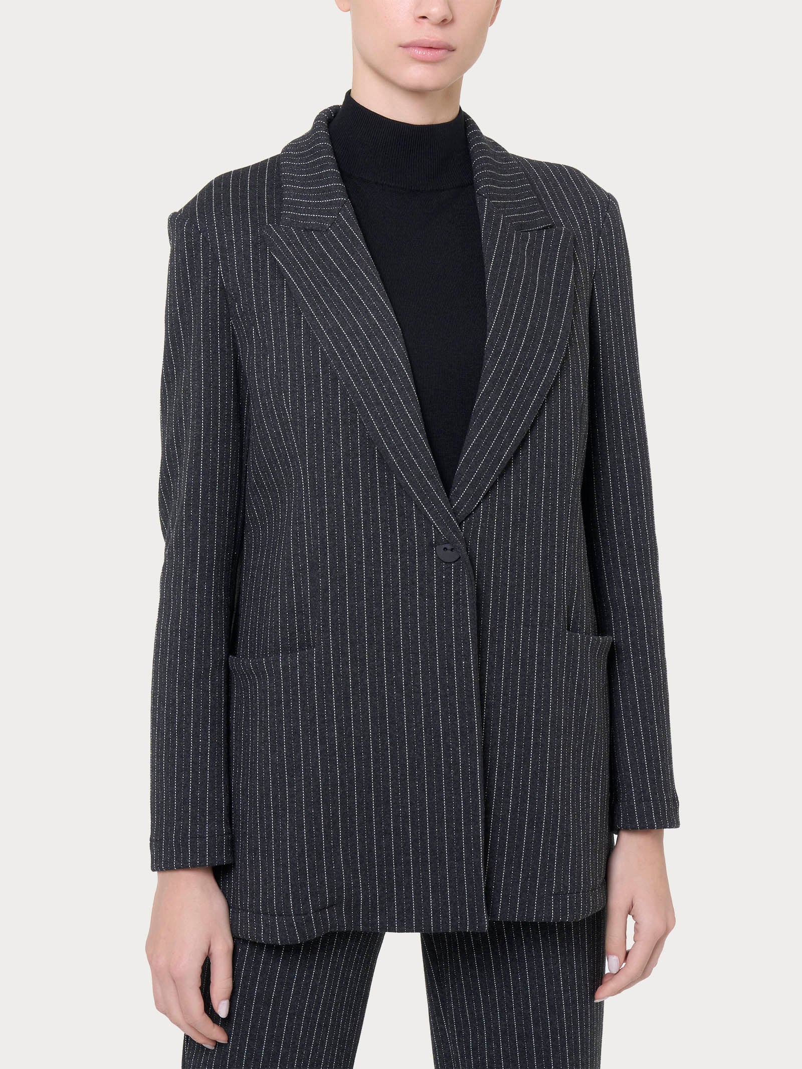 Blazer over deconstruido a rayas en tejido Eco Jacquard - Fant.Oscuro ...