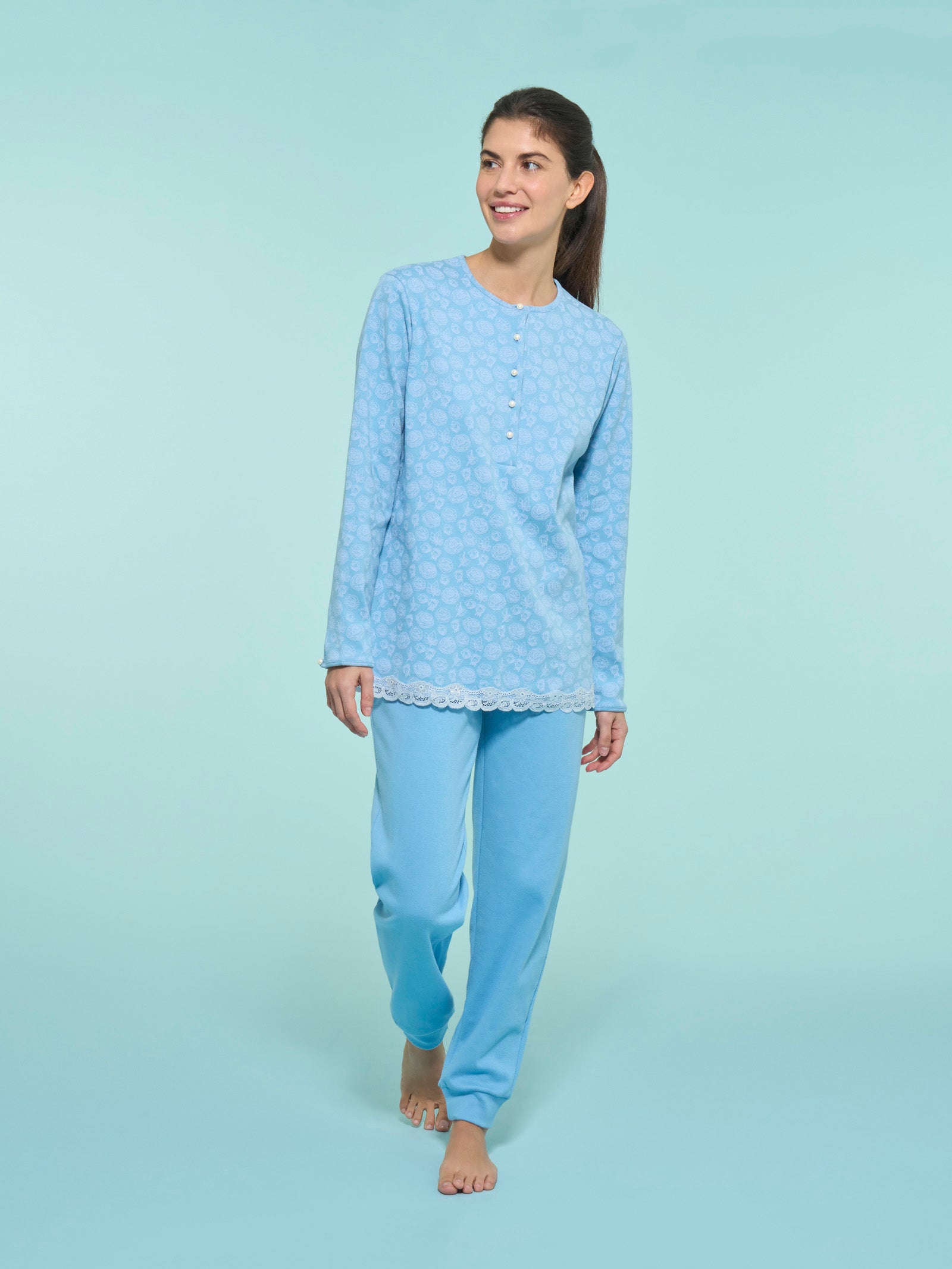 Pigiama a serafino in interlock di cotone - Fant. Dusk Blue – Ragno