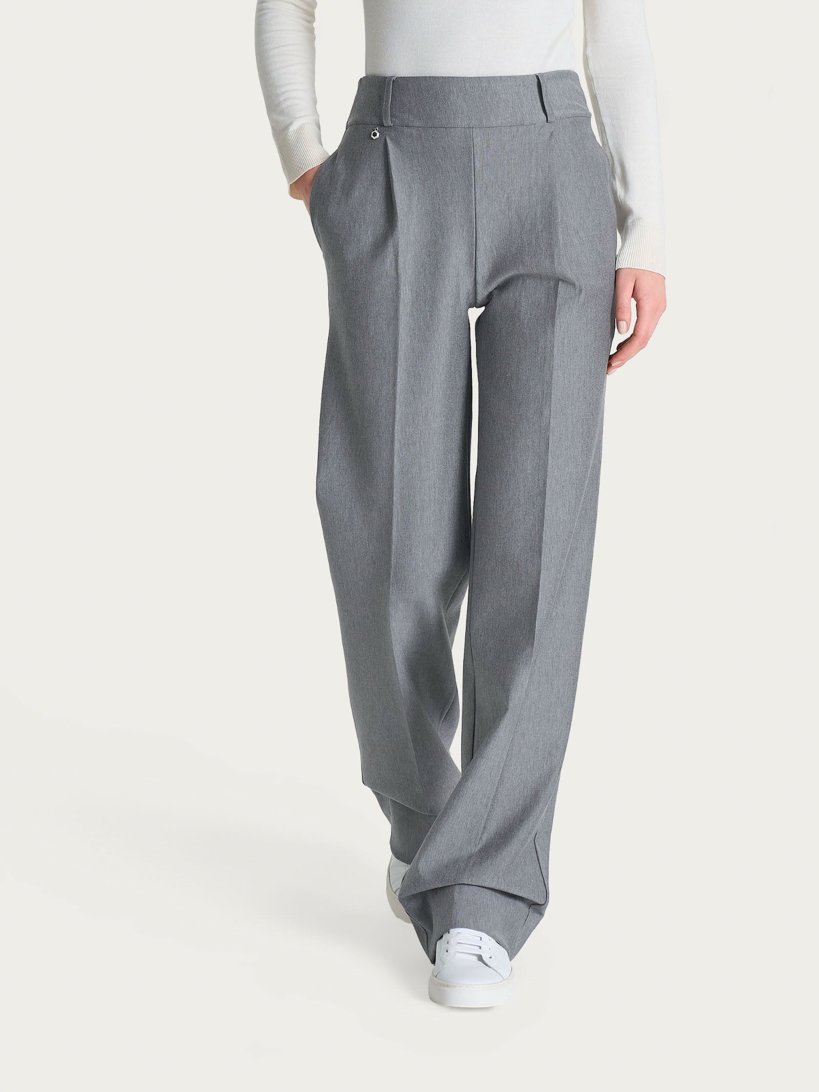 Pantalone ampio con tasche e pinces in Compact - Grigio Mel. – Ragno