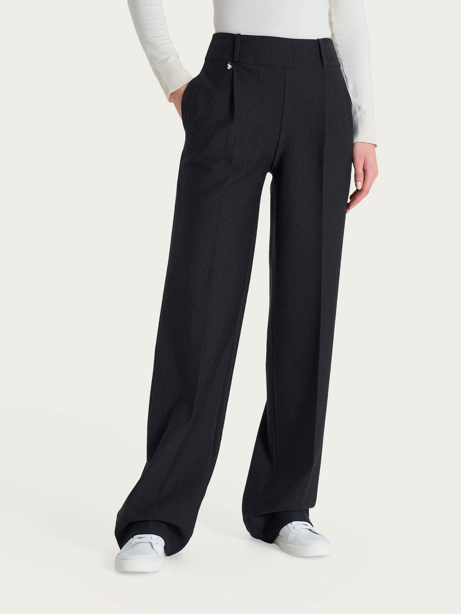 Pantalone ampio con tasche e pinces in Compact - Oscuro Mel. – Ragno
