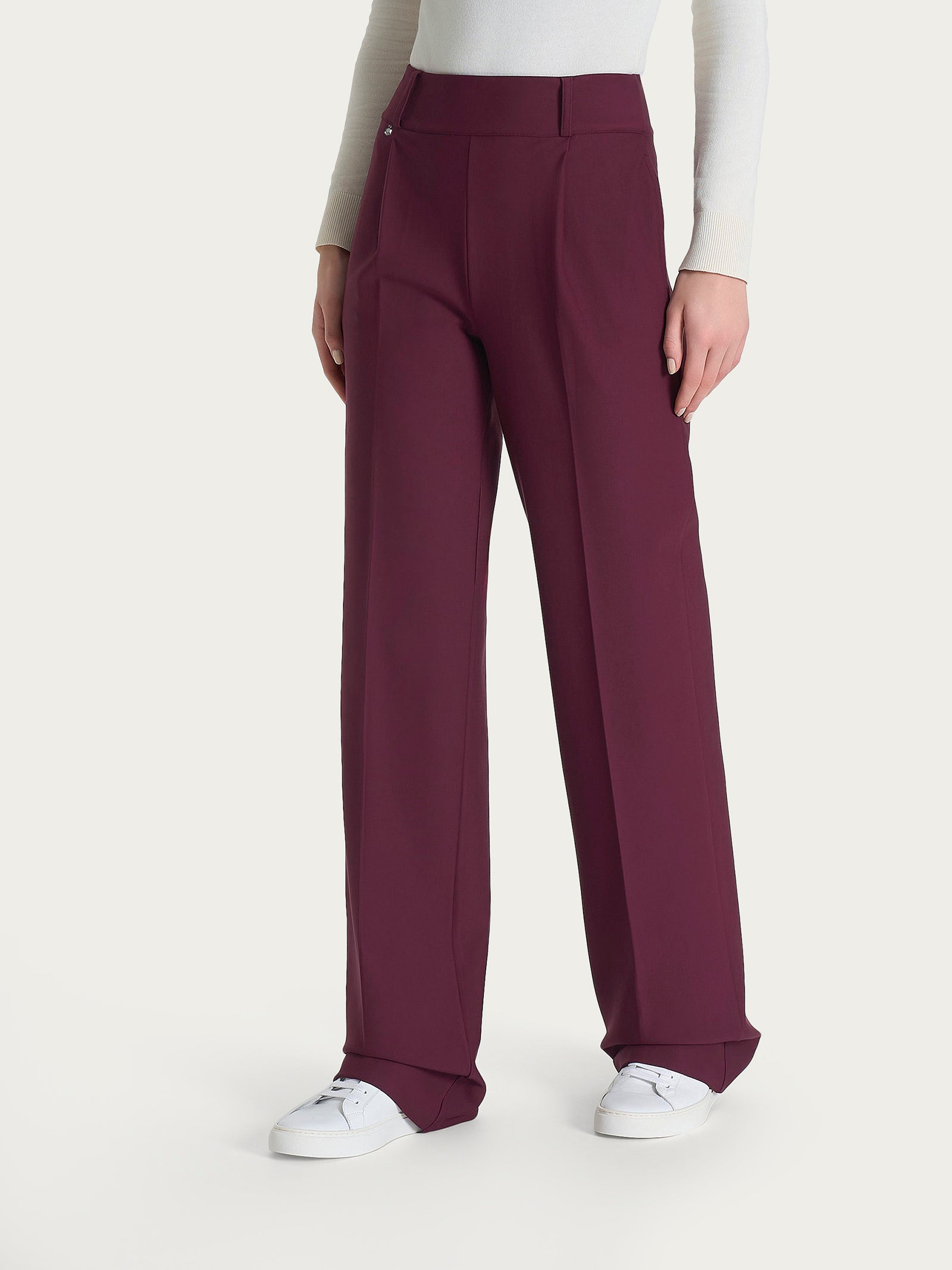 Pantalone ampio con tasche e pinces in Compact - Fig – Ragno