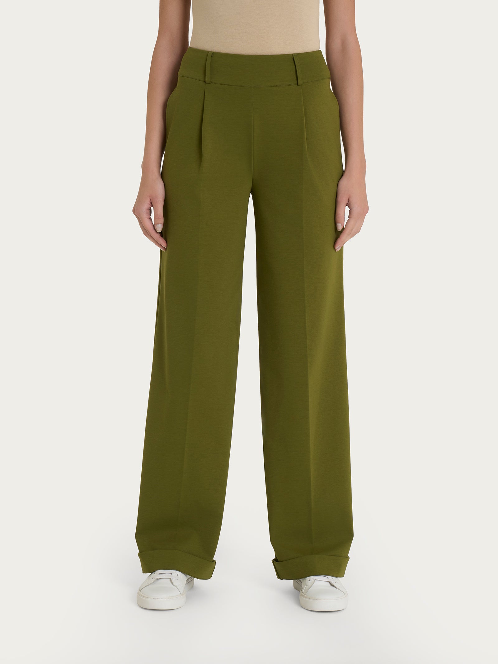 Pantalone ampio con tasche e pinces in Compact Light - Sphagnum – Ragno