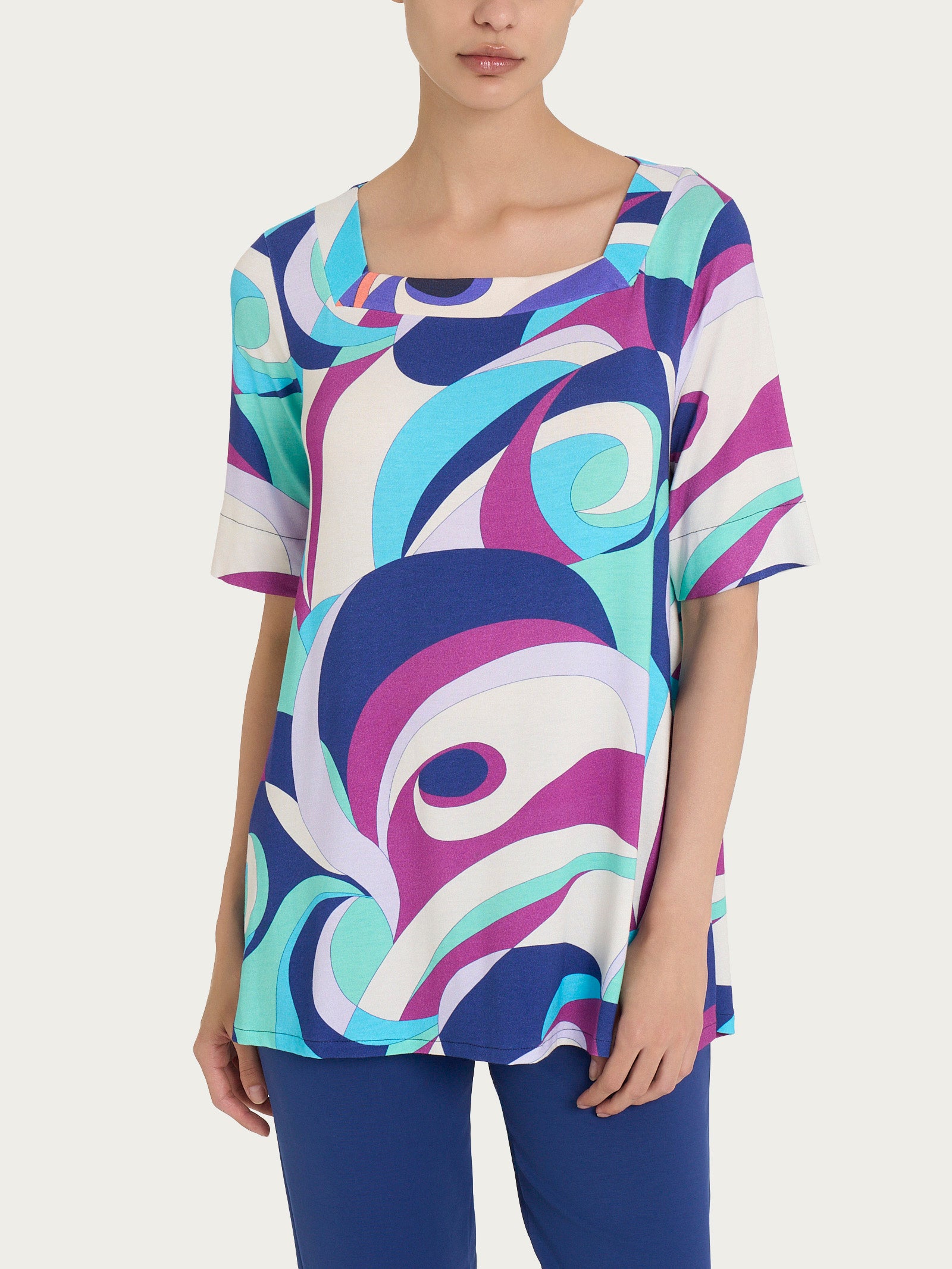 Maglietta con scollo squadrato e waves pattern in Viscosa Summer - Fan ...