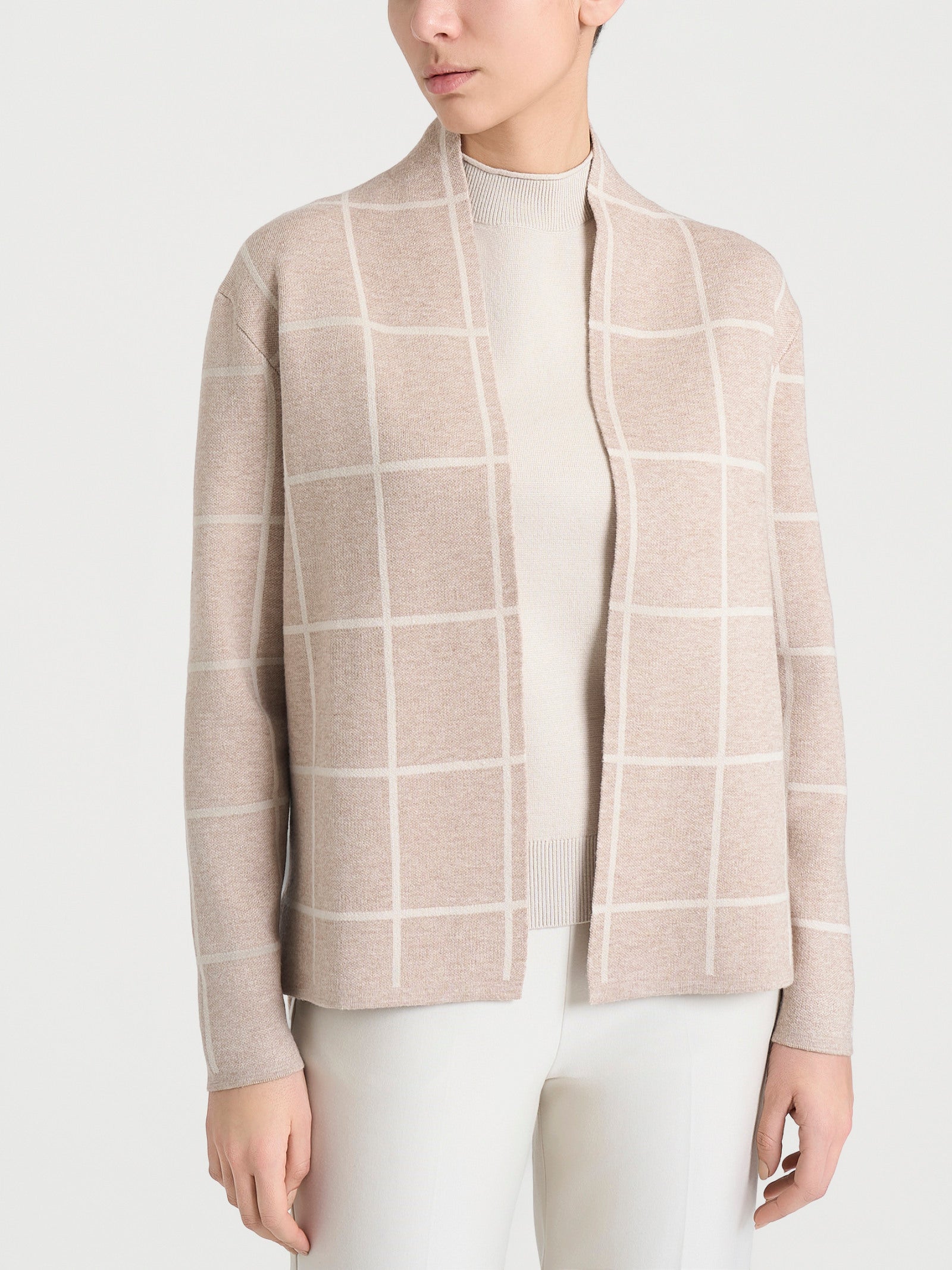 Cardigan aperto con fantasia check in Super Soft - Fant.Cammello Mel ...