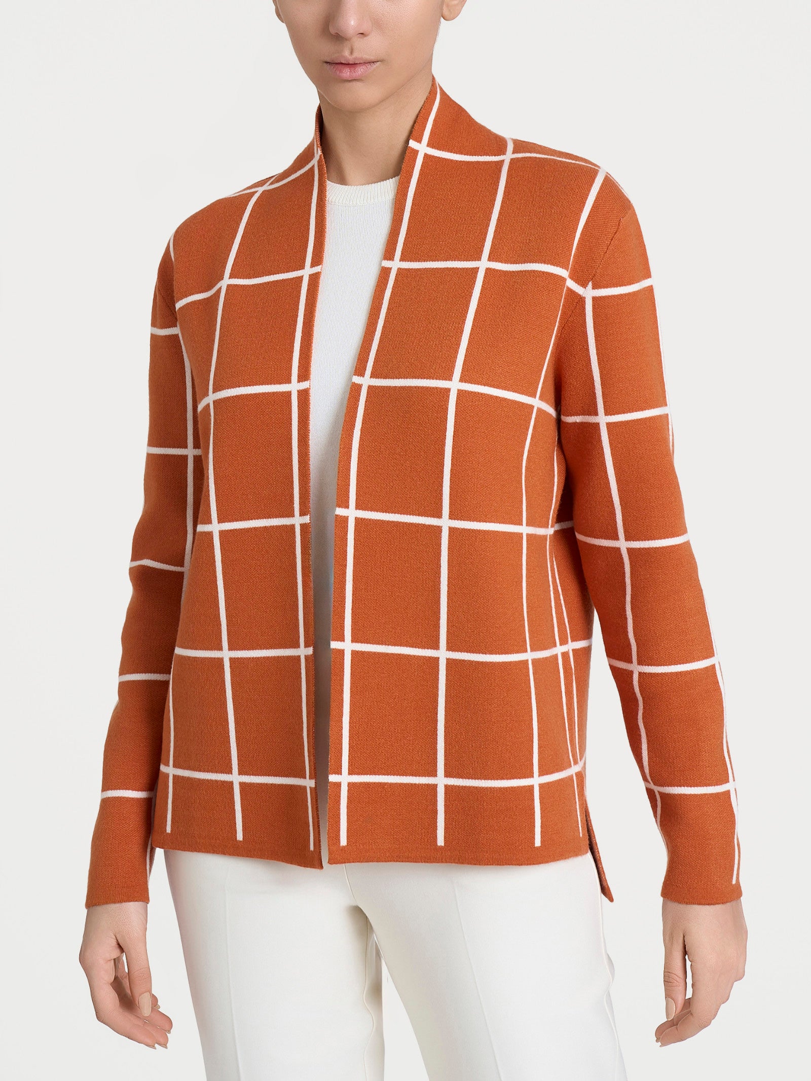 Open cardigan with check pattern in Super Soft - Fant. Rust – Ragno