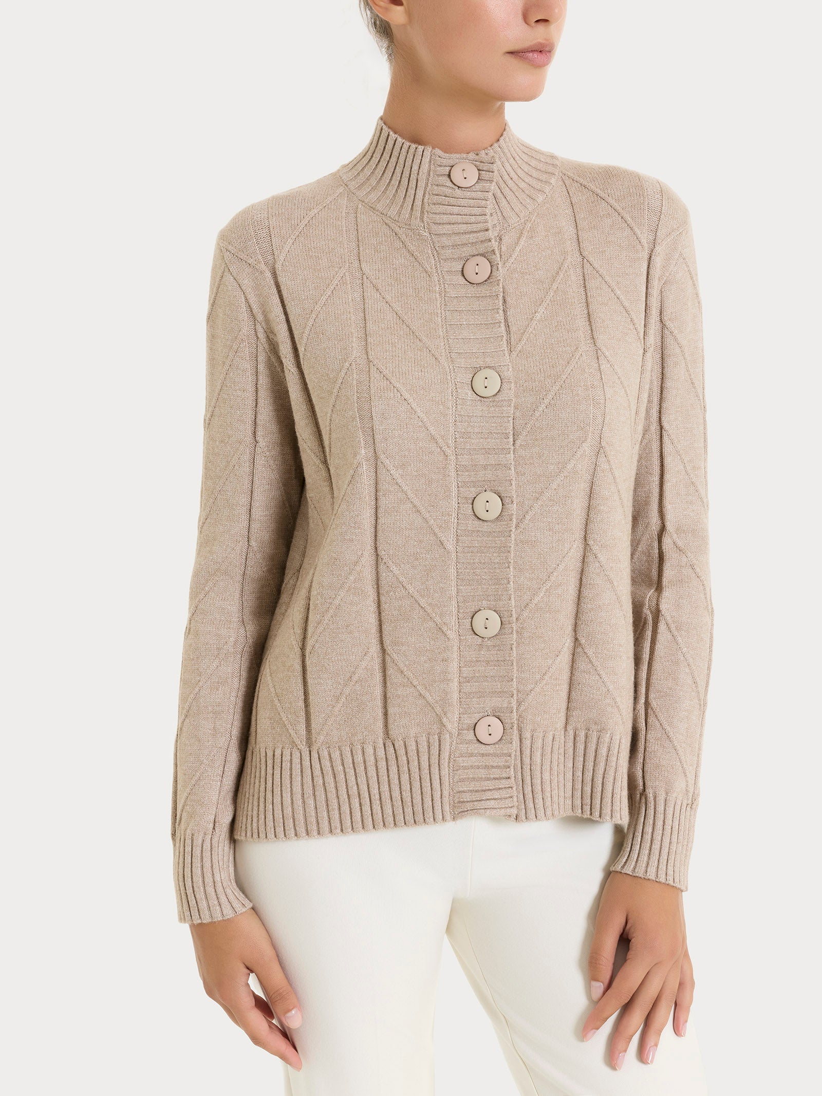 Cardigan aperto con punto spiga in Super Soft - Cammello Mel. – Ragno