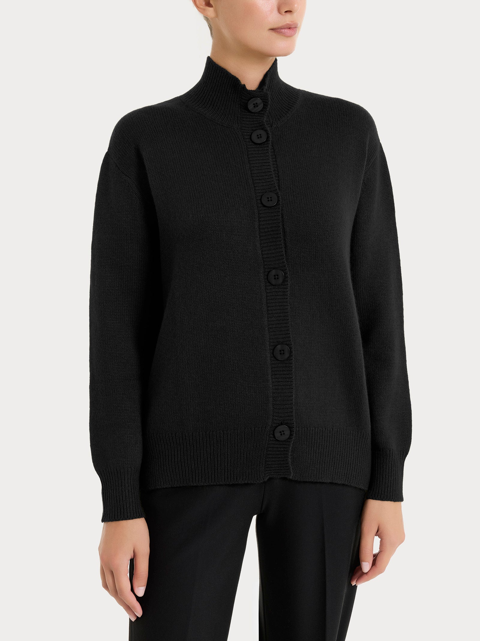Natural Soft High Neck Cardigan - Nero – Ragno