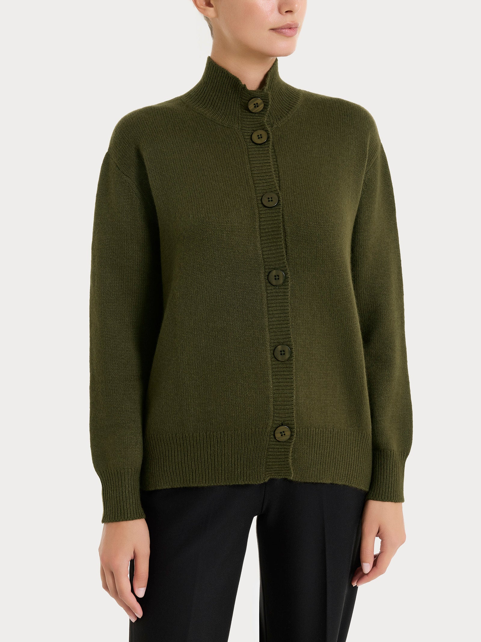 High Neck Cardigan in Natural Soft - Dark Olive – Ragno