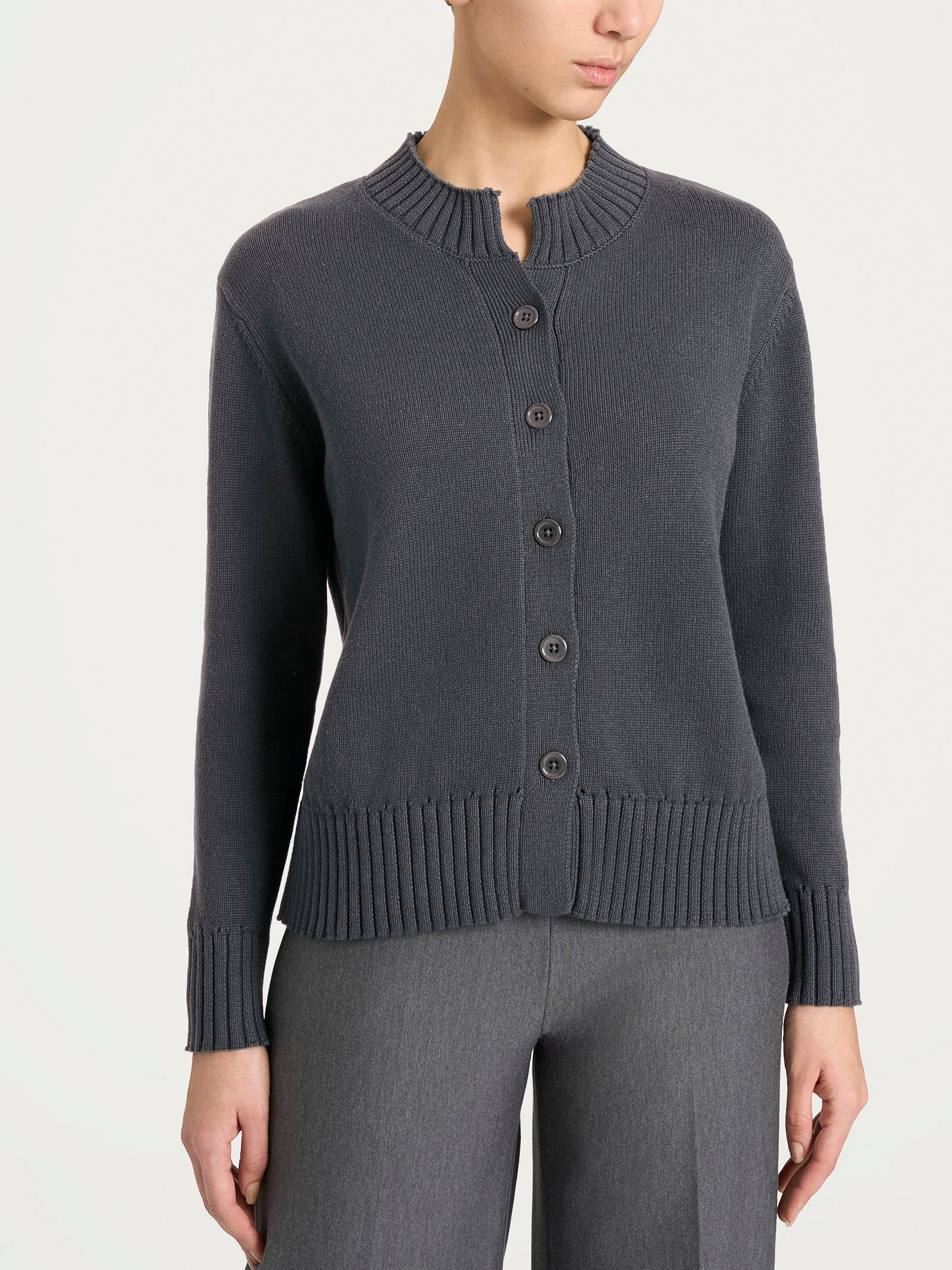 Cardigan corto con bottoni in Winter Cotton - Ardesia Mel. – Ragno