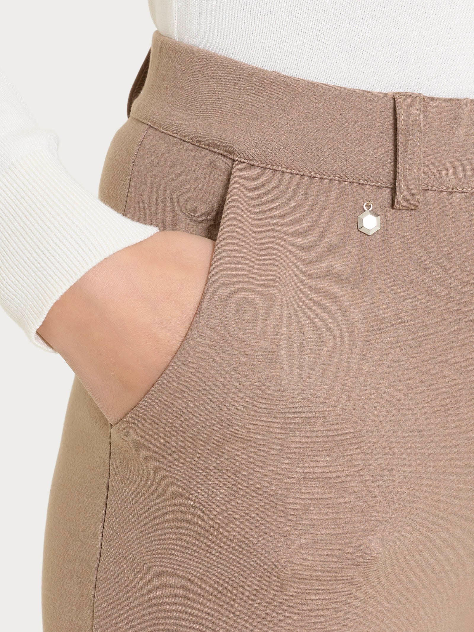 Pantalone dritto con tasche in Cashmere Compact - Pine Bark – Ragno