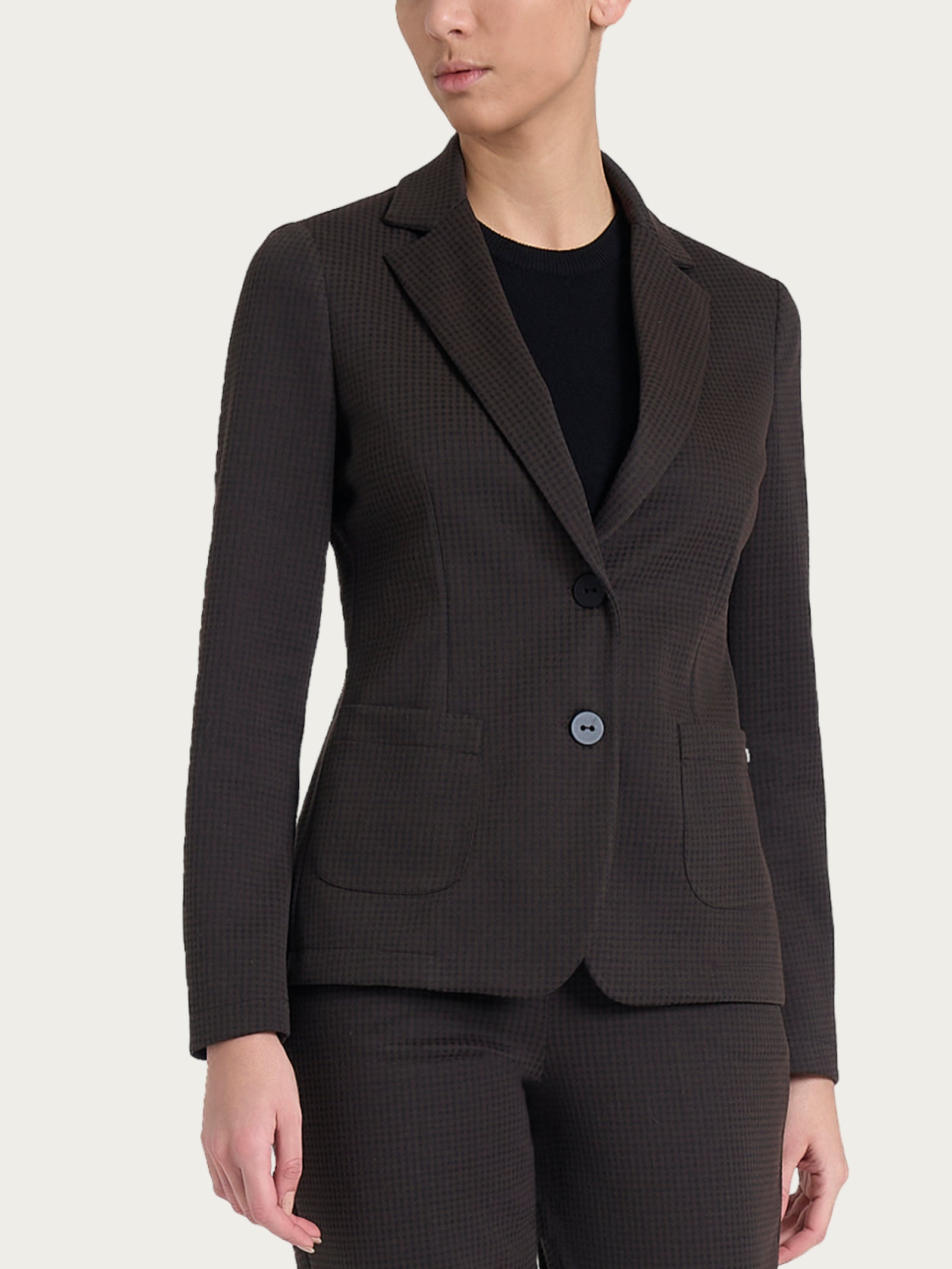 Blazer with two buttons and micro check in Eco Jacquard - Fant. Chocol ...